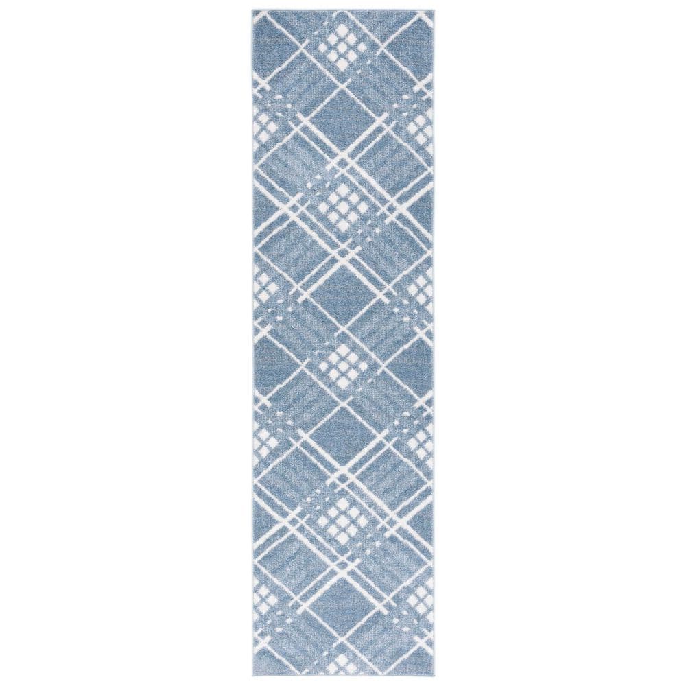SAFAVIEH Blair Blue/Ivory 2 ft. x 8 ft. Machine Washable Geometric ...