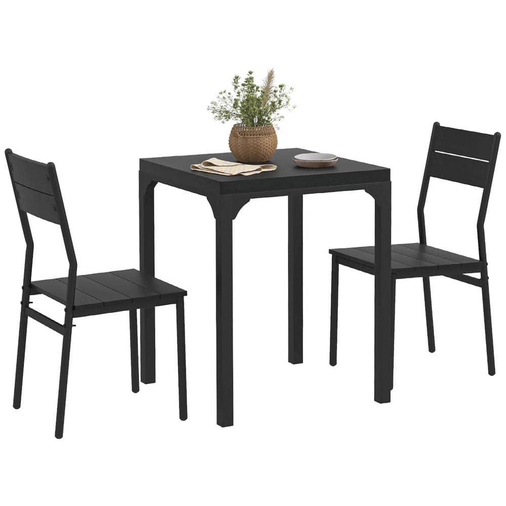 Tenleaf 3-Piece Metal Outdoor Bistro Set with Black Seats, MDF Tabletop ...