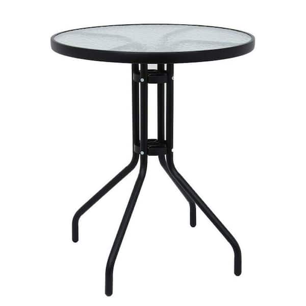23.6 in. Black Round Metal Outdoor Coffee Table with Parasol Hole ...