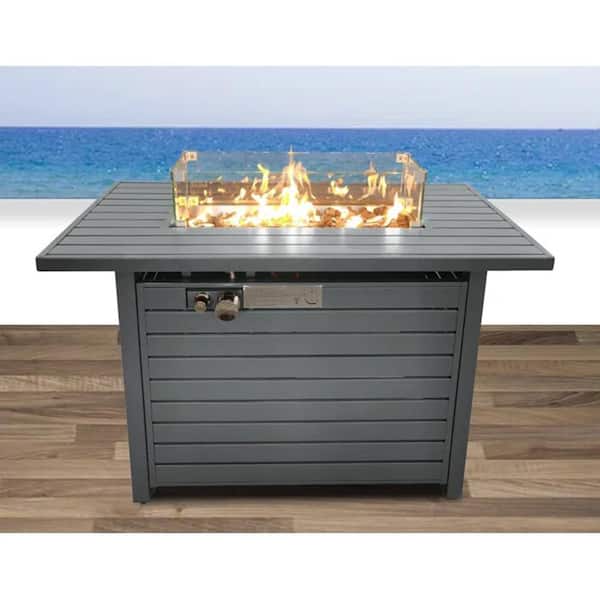 25 in. H x 42 in. W Outdoor Steel Propane Fire Pit Table, Push Button ...