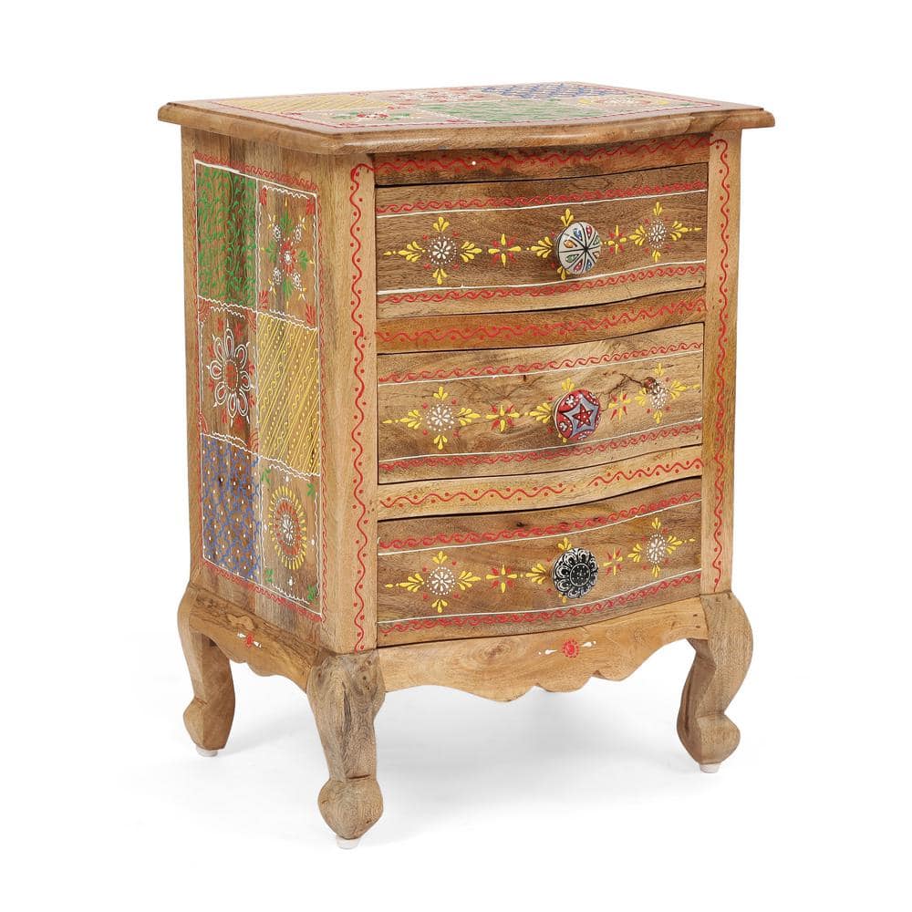 Noble House Darien 3-Drawer Natural and Multi-Colored 23.75 in. x 14 in ...