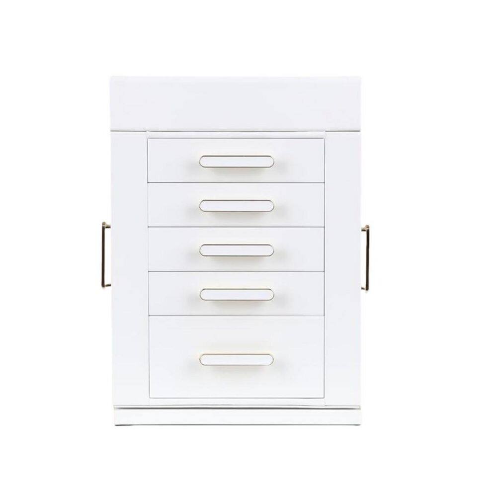 White PU Leather 360° Rotating Jewelry Box with Shadow Box, Detachable ...