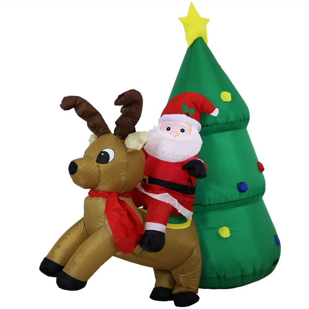 Sunnydaze 5.5 ft. Santa with Reindeer and Christmas Tree Outdoor ...