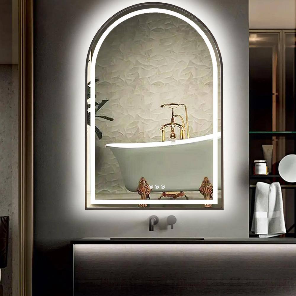 Andrea 39 in. W x 26 in. H Large Arched Steel Framed Dimmable Anti-Fog ...