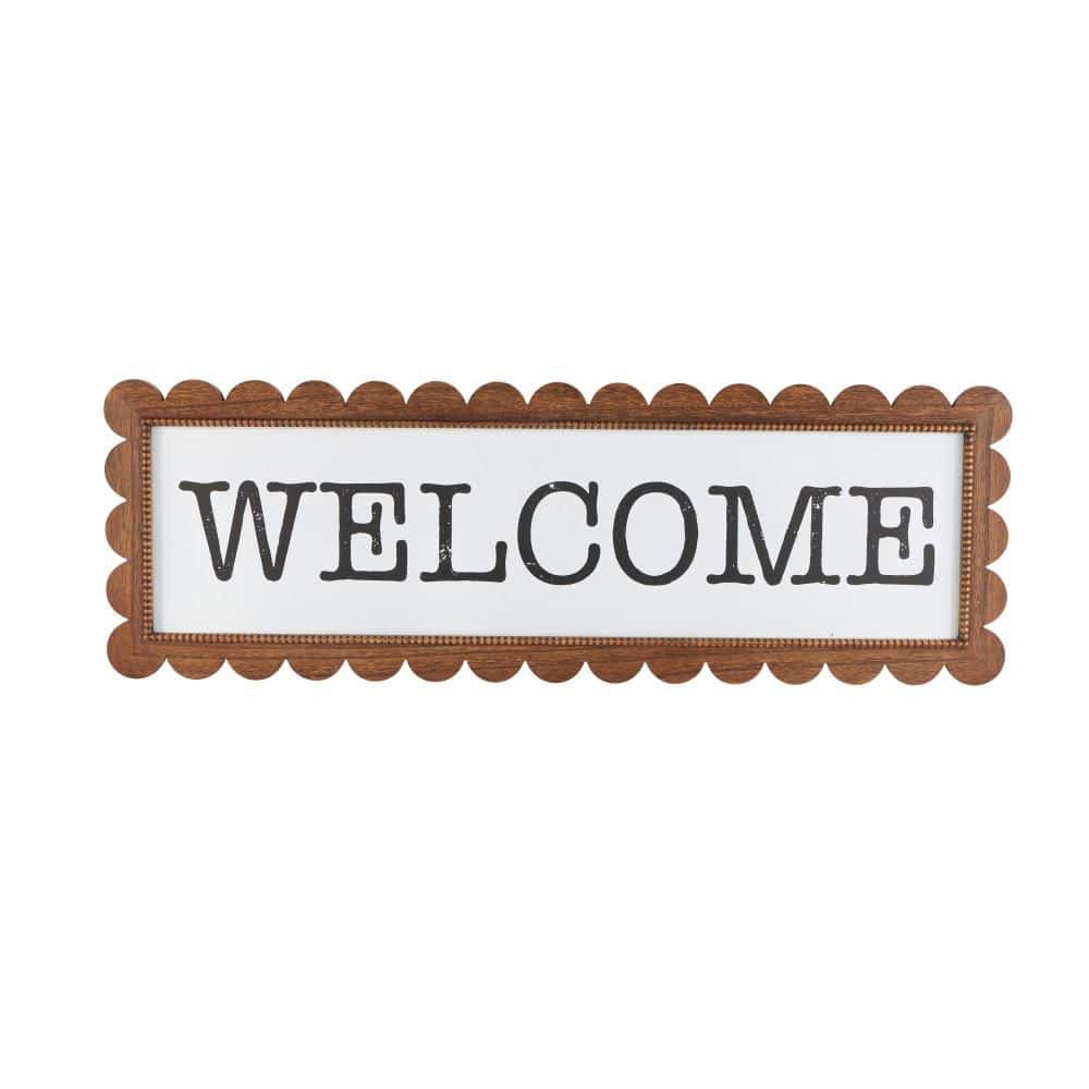 Litton Lane 16 in. Brown Wood Welcome Handmade Decorative Sign with ...