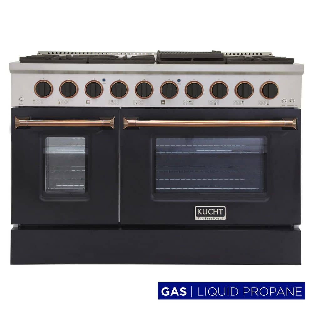 Kucht Custom KNG 48 in. 6.7 cu. ft. LP Ready Double Oven Gas Range with ...