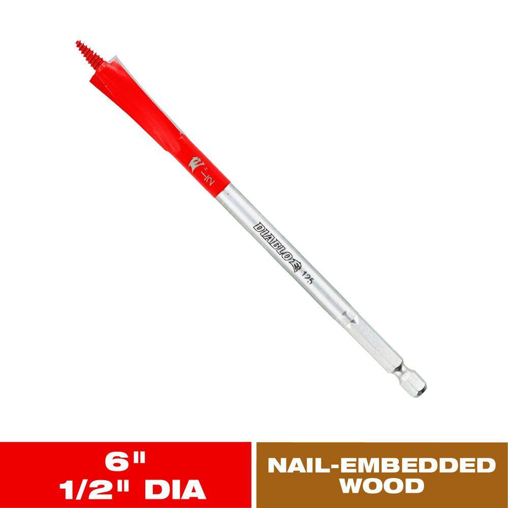 DIABLO 1/2 in. x 6 in. Demo Demon Spade Bit for Nail-Embedded Wood ...