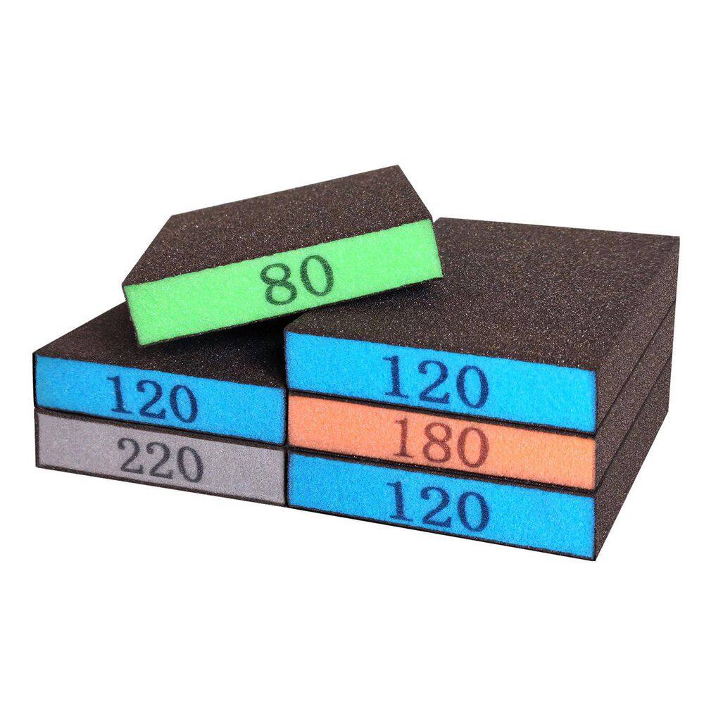 6-Pack Premium Sanding Sponges, 80/120/180/220 Grit Assortment for Wood ...