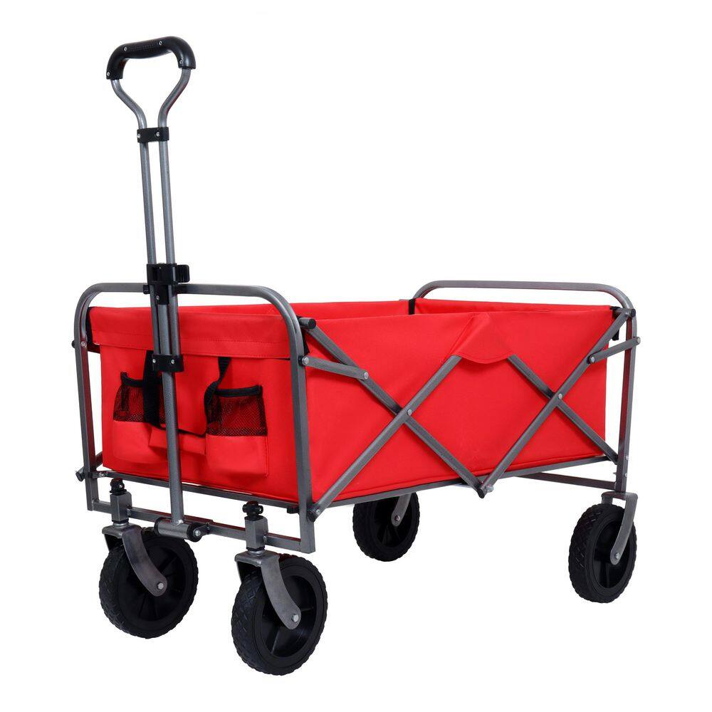 4.7 cu. ft. Rose Red Hammer-Pattern Foldable Steel Outdoor Garden Cart ...