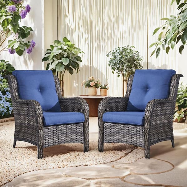 Bellefurn WellCane Gray Outdoor Wicker Patio Chairs Set of 2, Outdoor ...