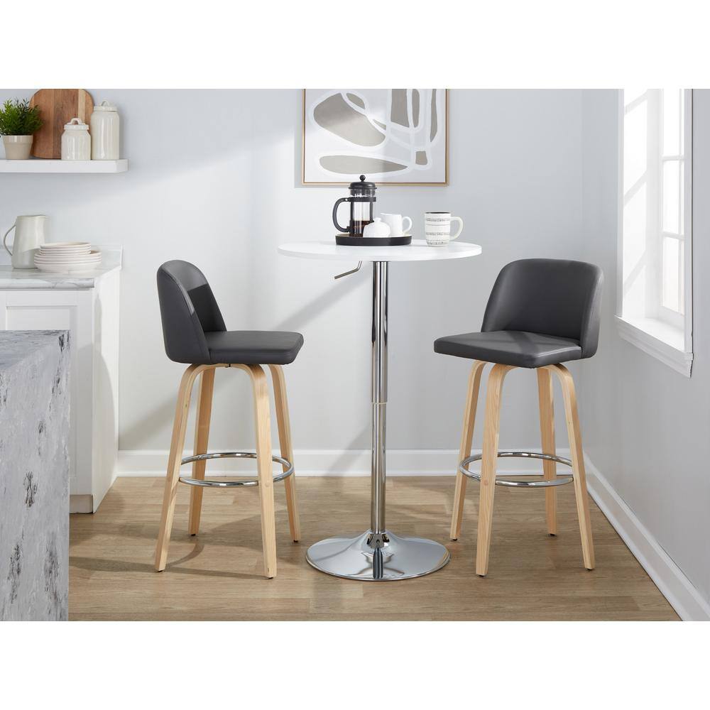 Lumisource Toriano 29.5 in. Grey Faux Leather, Natural Wood and Chrome ...