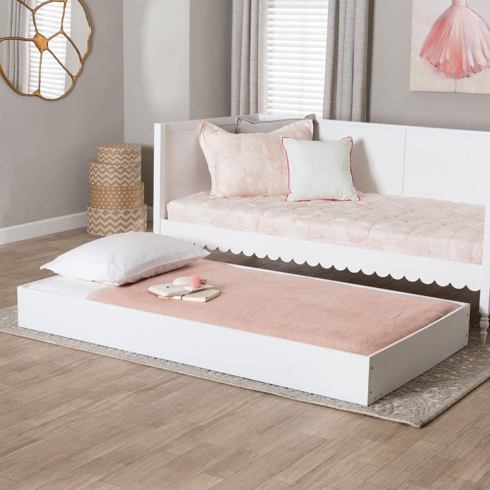Baxton Studio Roni White Twin Daybed Trundle 256-14087-HD - The Home Depot