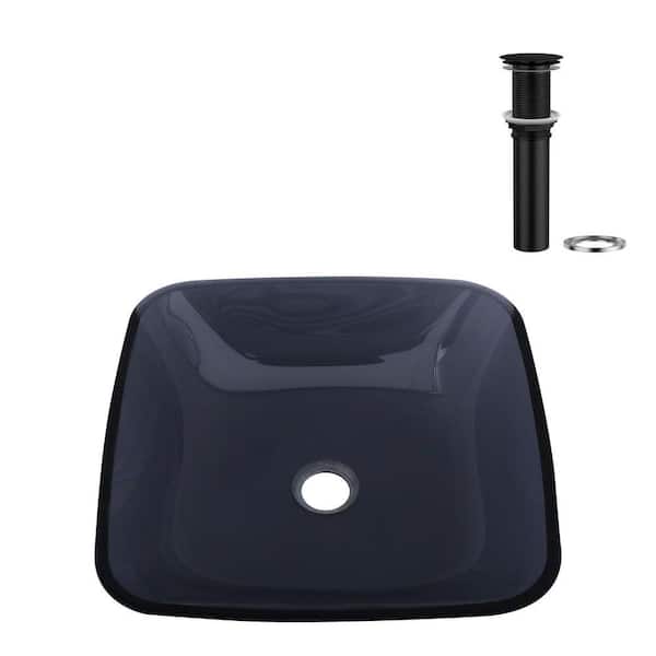 Logmey 16 in. x 16 in. Black Clear Glass Rectangular Vessel Bathroom ...