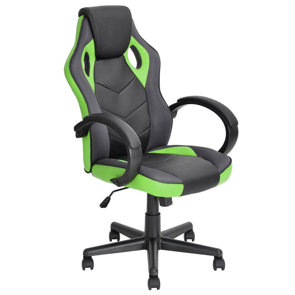 Office Chair Gaming Racing Armrests Green PU Leather Mesh Plastic ...