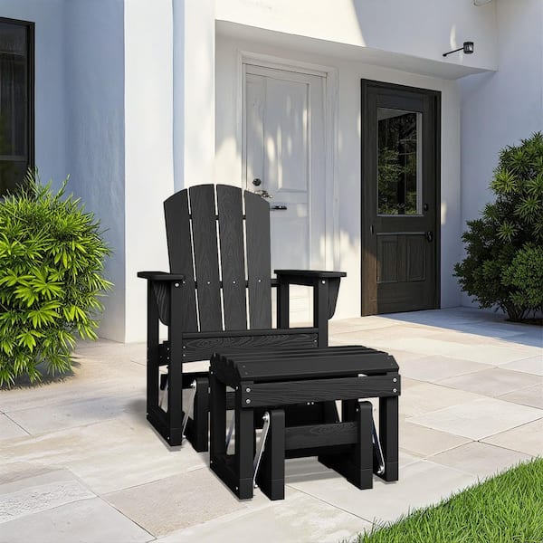 JEAREY Black Outdoor All-Weather HDPE Plastic Rocking Adirondack Chair ...