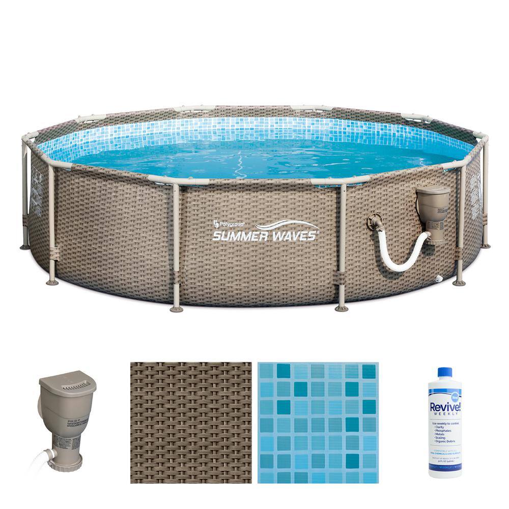 Summer Waves 10 ft. x 30 in. Round Above Ground Frame Swimming Pool Set ...