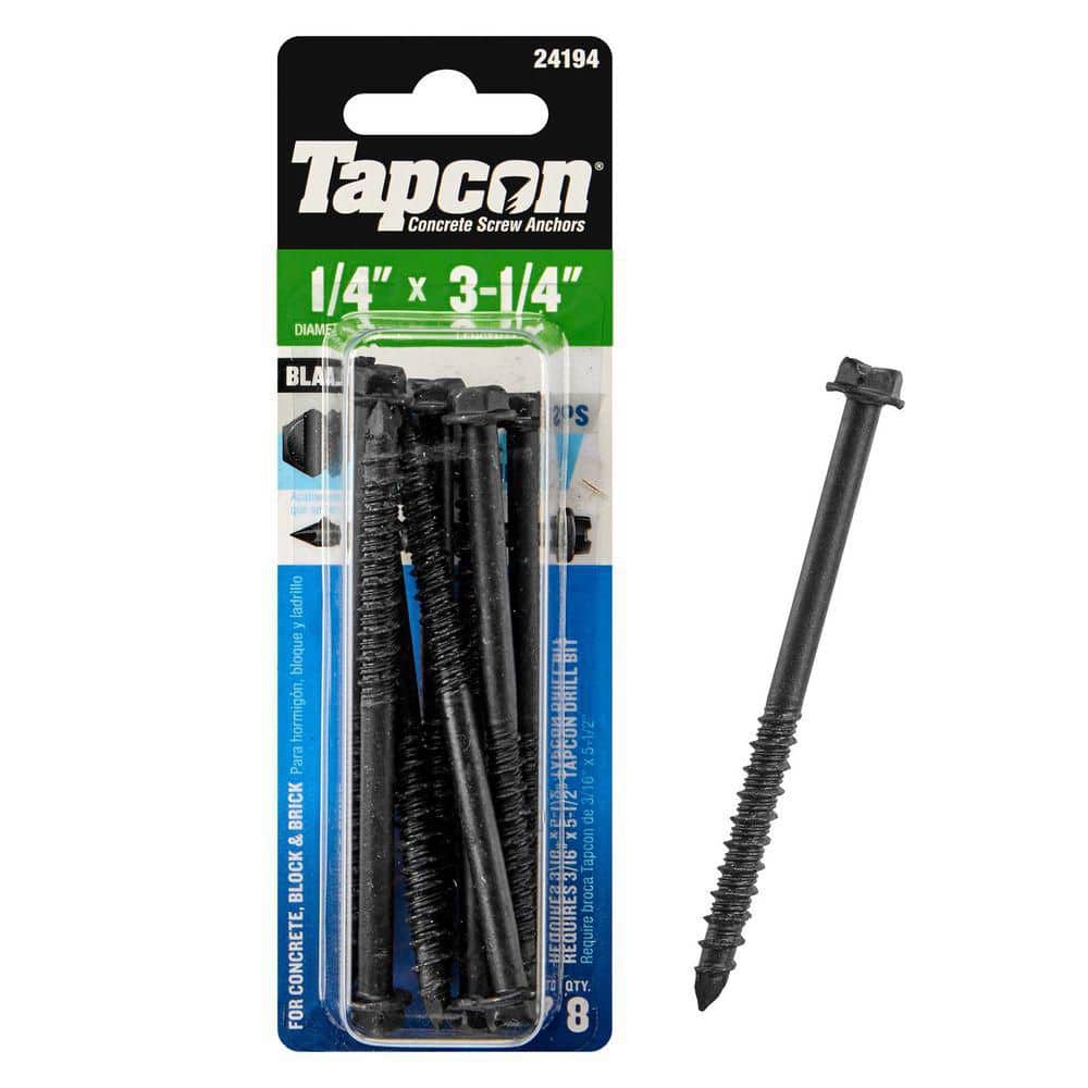 Tapcon 1/4 in. x 3-1/4 in. Hex-Washer-Head Black Concrete Anchors (8 ...