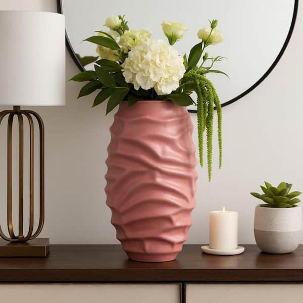 Liv & Skye 18 in. Bean Red Porcelain Round Novelty Decorative Vase ...