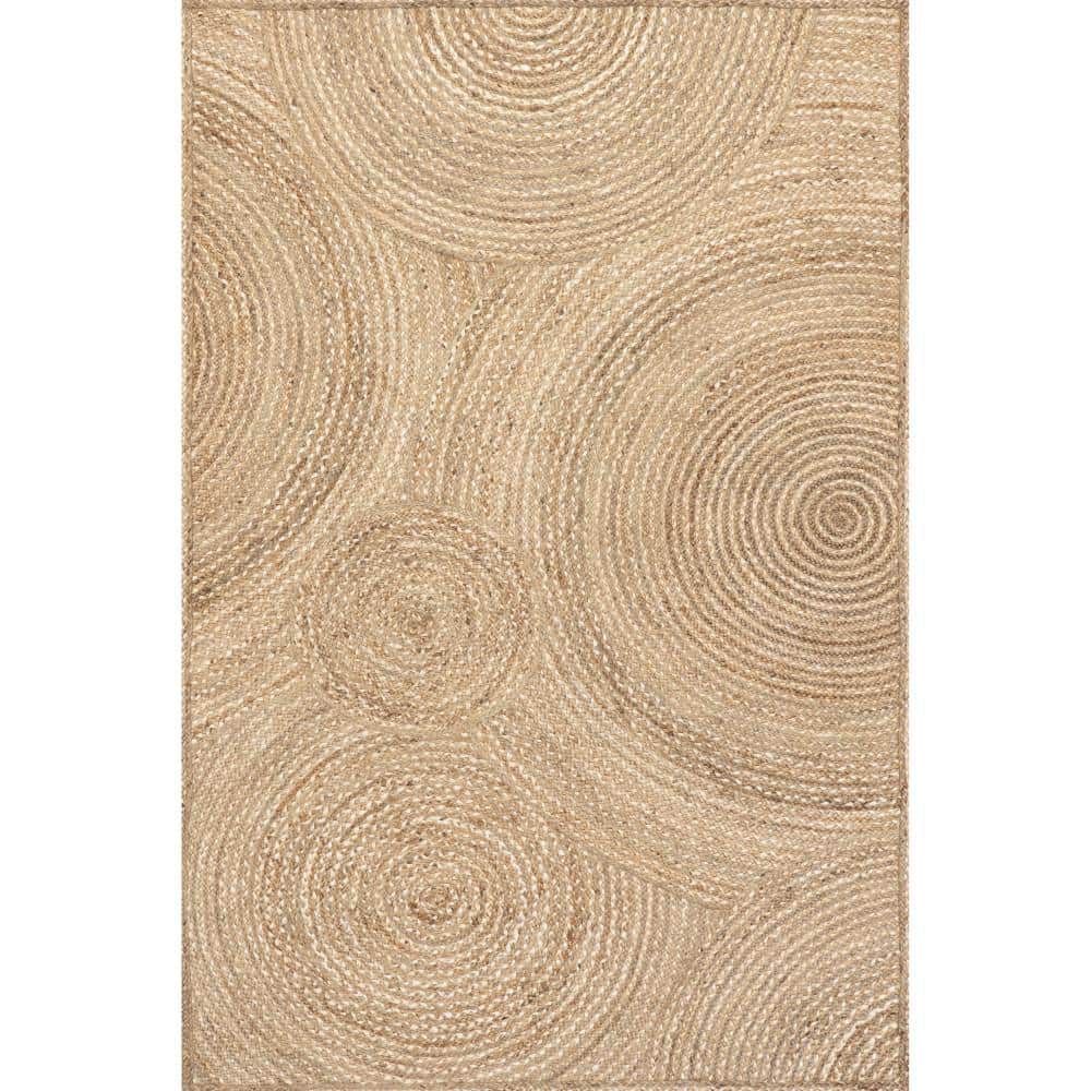 nuLOOM Hadassha Natural 4 ft. x 6 ft. Geometric Swirls Jute Area Rug ...