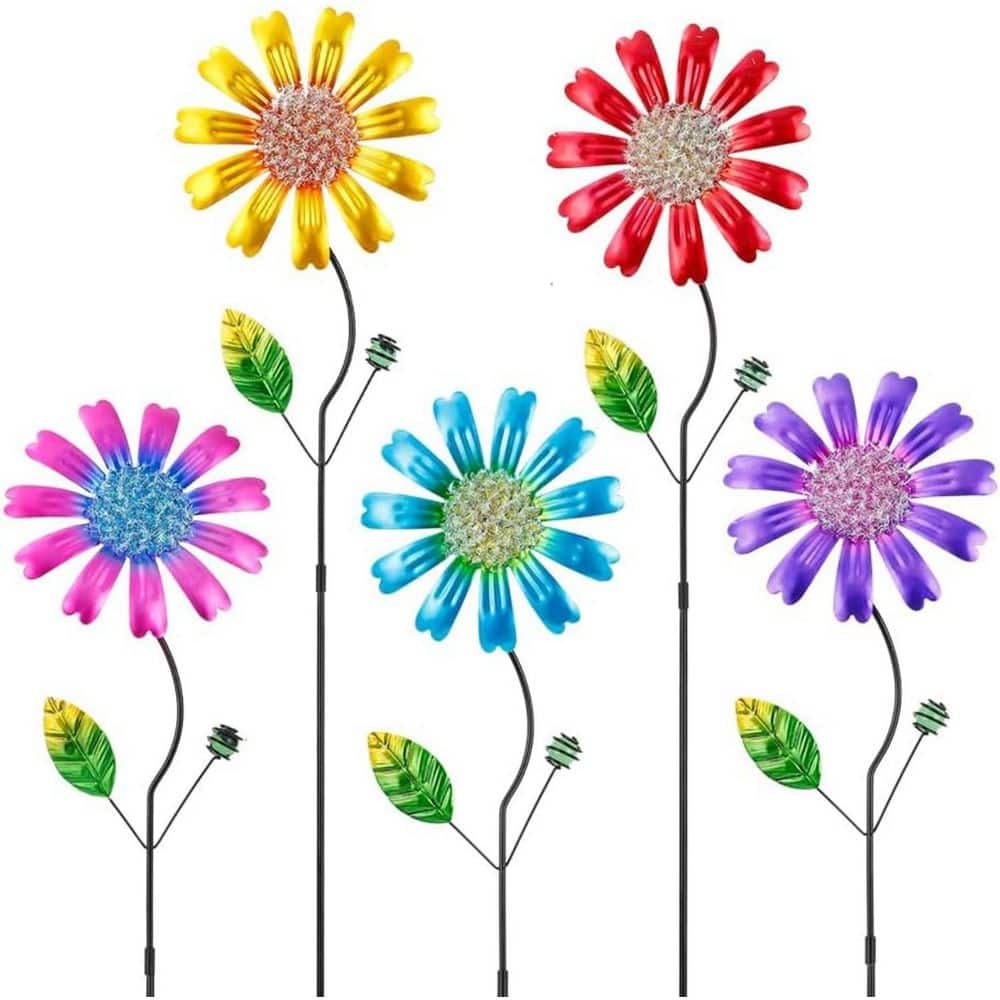 Cubilan 5-Pack Metal Flower Garden Stakes Yard Art, Colorful Flower Bed ...