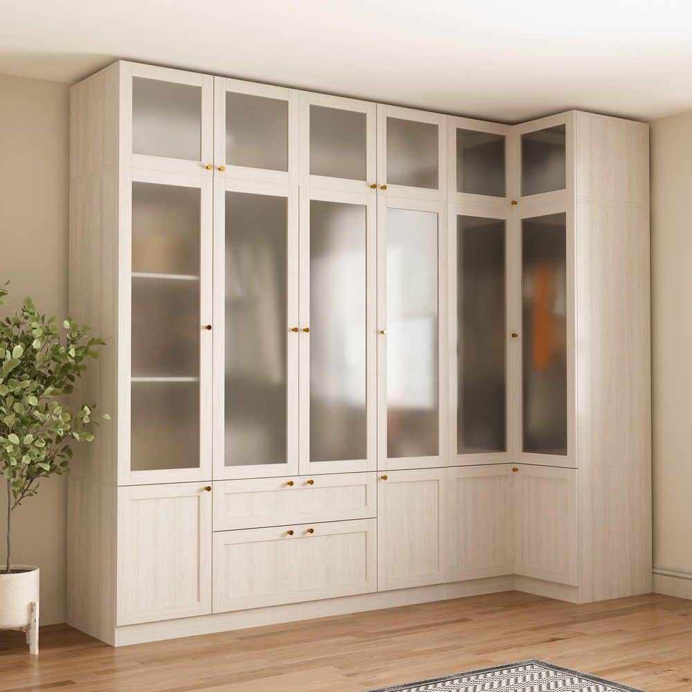 Reviews for FUFU&GAGA Beige Wood 98.4 in. W Corner Armoire Set with ...