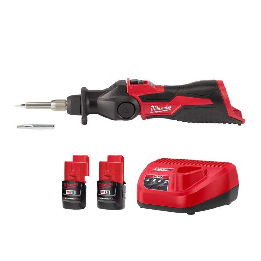 Milwaukee M12 12-Volt Lithium-Ion Cordless Soldering Iron with (2) 2.0 ...