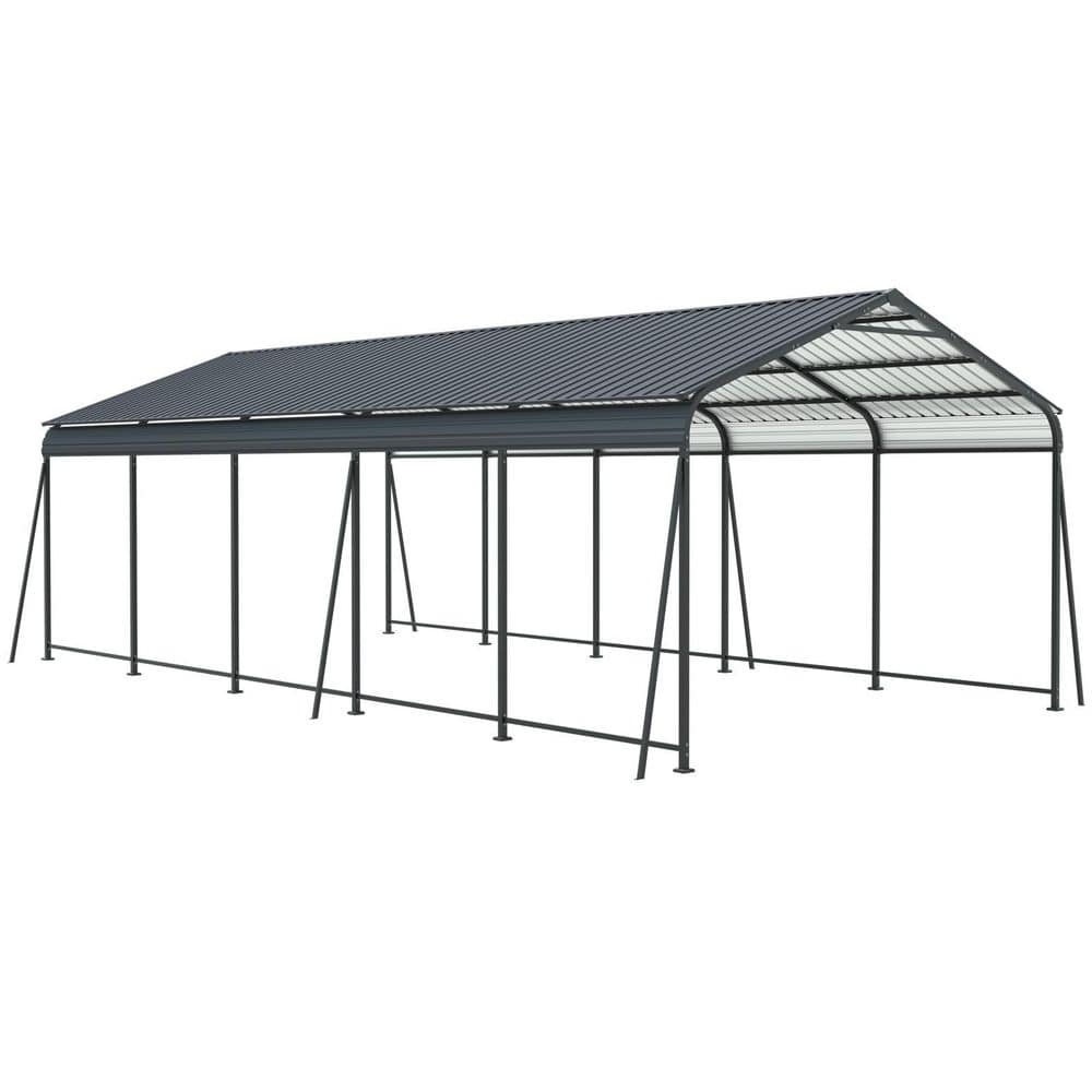 13 ft. W x 27 ft. D Gray Heavy Duty Galvanized Steel Carport, Large ...