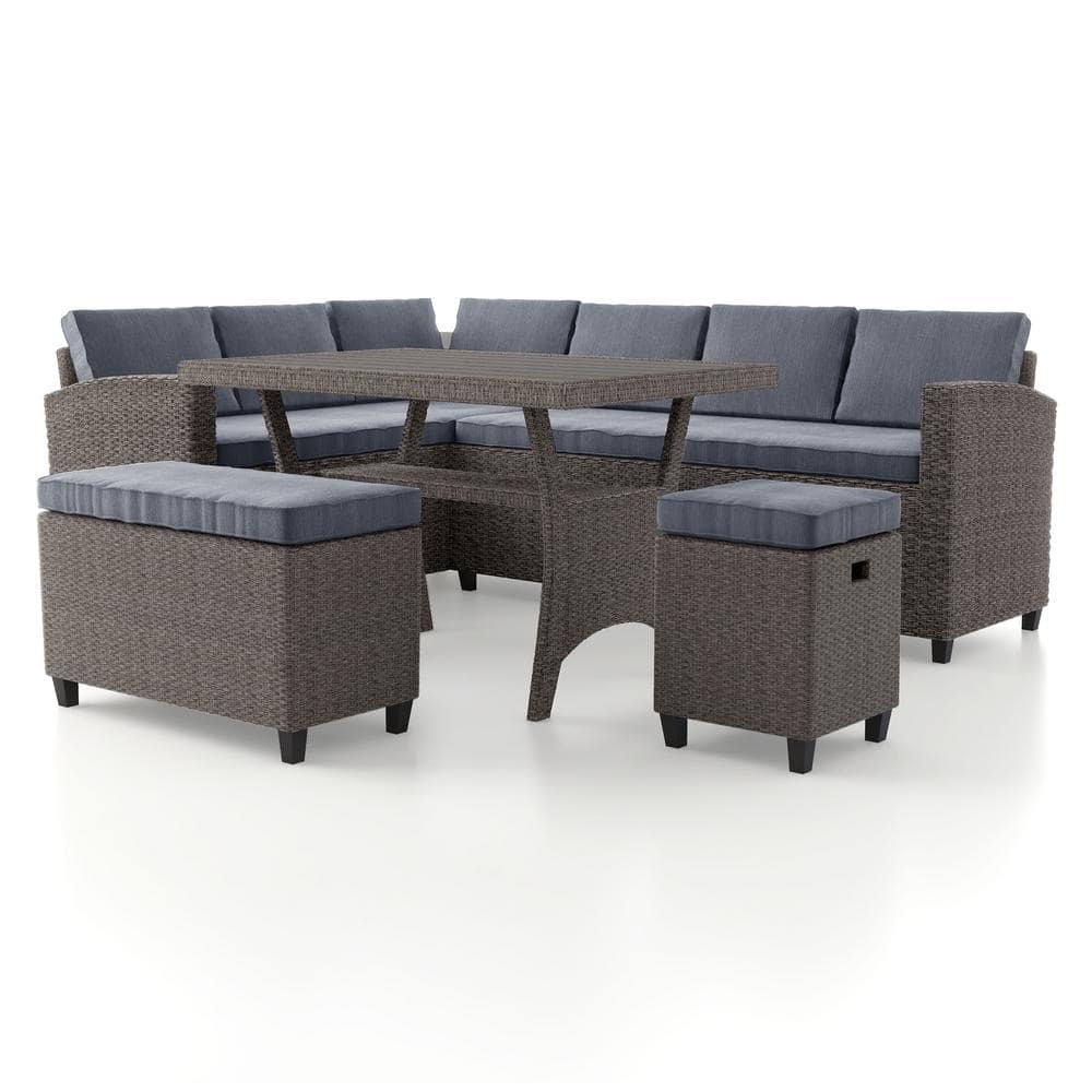 MUSE & LOUNGE Dasan Gray 4-Piece Wicker Outdoor Dining Set with Gray ...