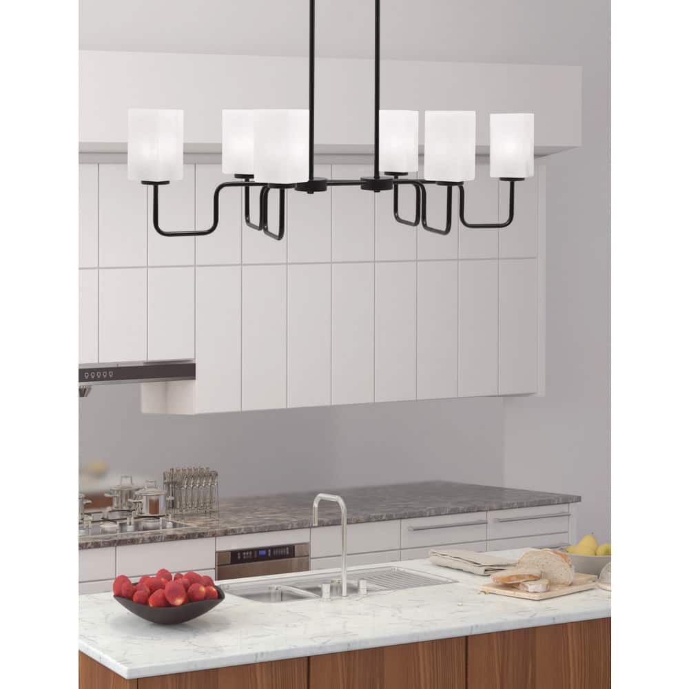 Elonia 6 Light Matte Black Linear Chandelier with 3.5 in. White Marble ...