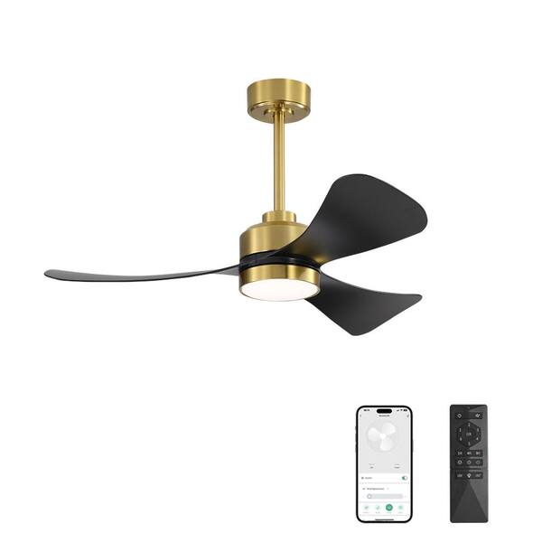 MLiAN 42 in. Dimmable Smart LED Indoor Black and Gold 3-Blades Ceiling ...