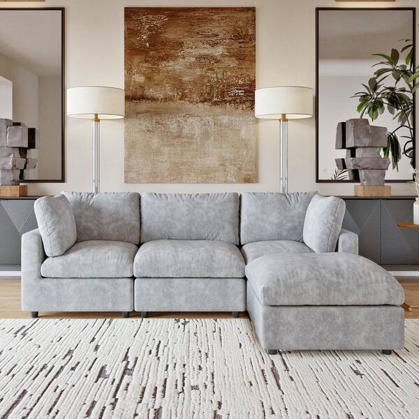 Magic Home Minimalist 101 in. Square Arm Chenille Modular L-Shaped Sofa ...