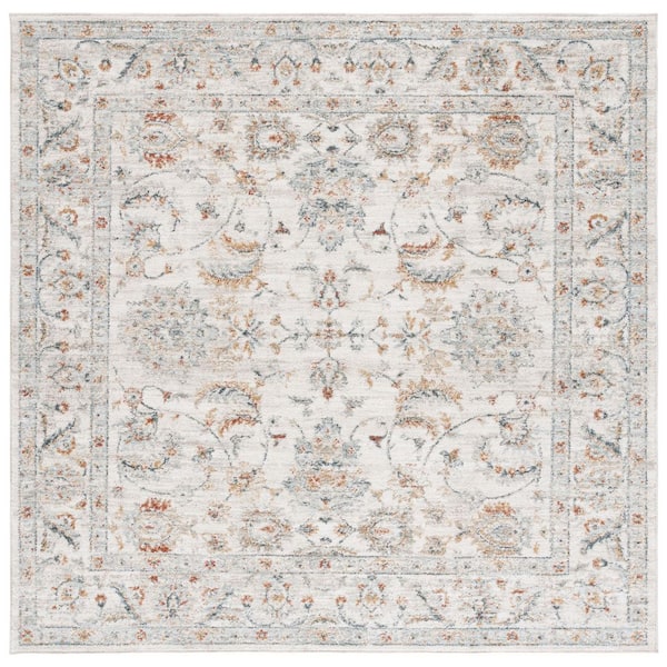 SAFAVIEH Avalon 7 ft. x 7 ft. Ivory/Light Blue Ornate Distressed Border ...