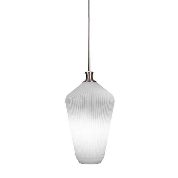 Orleans 60-Watt 1-Light Brushed Nickel Shaded Pendant Light with 11 in ...