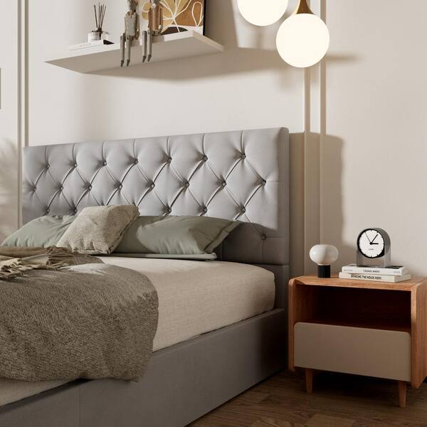 Greige upholstered bed store