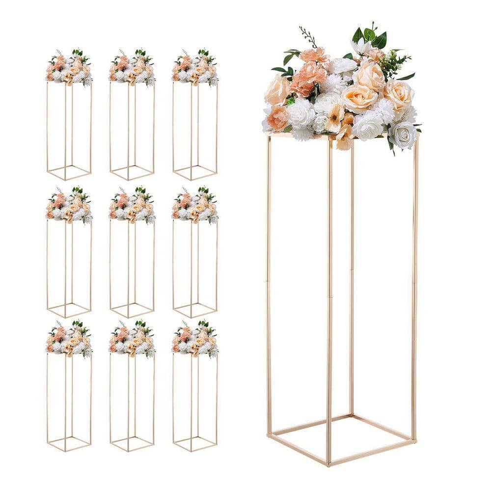 SKYSHALO 10-Pieces Wedding Flower Stand 31.5 in. Column Stand Gold ...