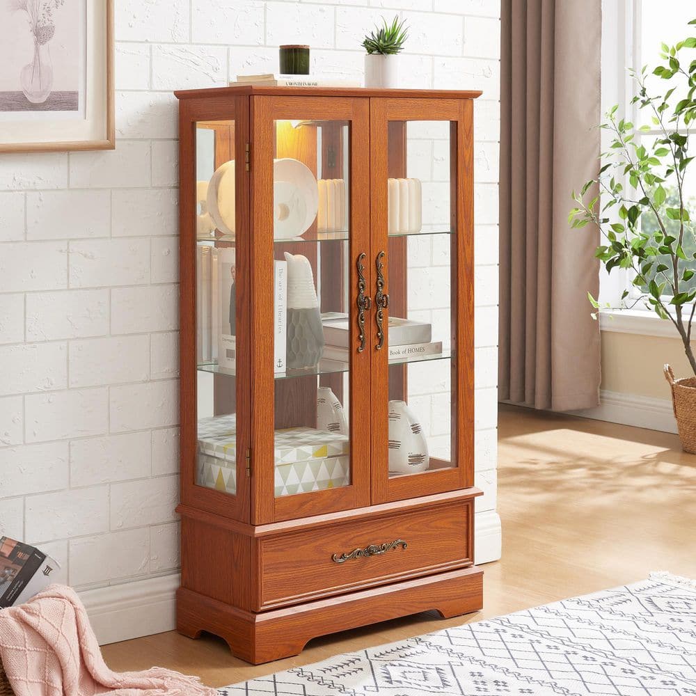 Noble House Louisa Dark Oak Wood 47.4 in. Curio Display Cabinet with 2 ...