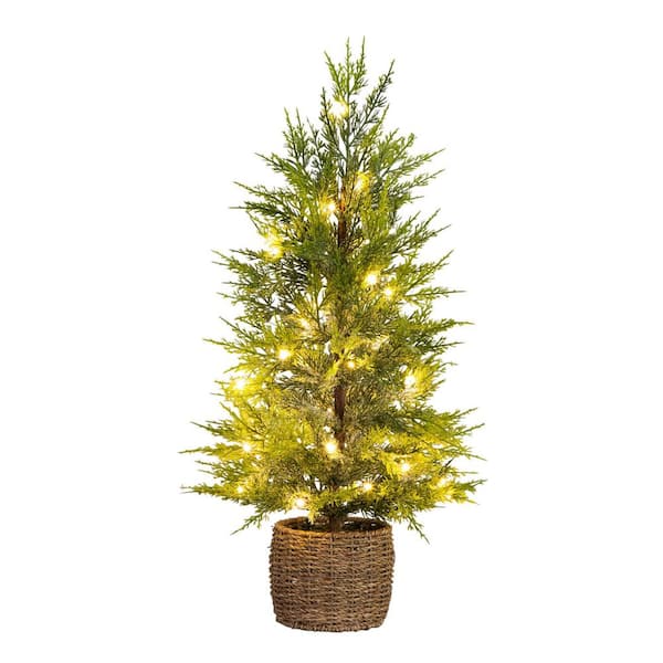Nearly Natural 4 ft. Pre-Lit Pop up Red and White Tinsel Christmas Tree ...