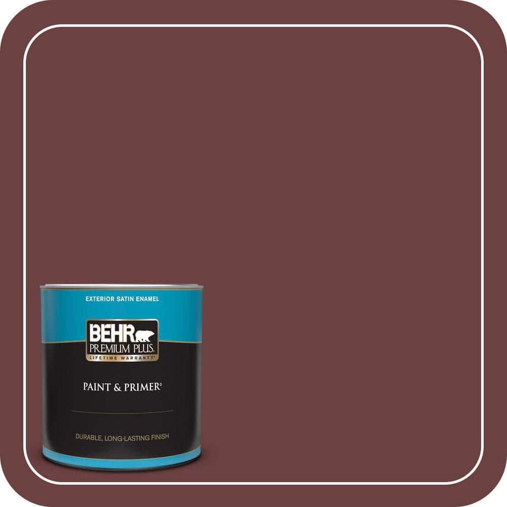 BEHR PREMIUM PLUS 1 qt. #BIC-50 Deep Claret Satin Enamel Exterior Paint ...