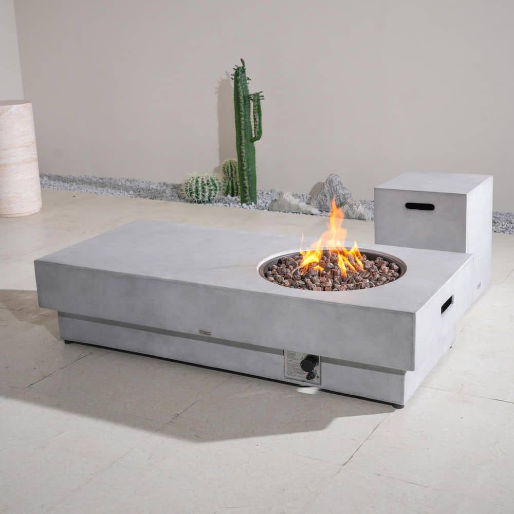 DIRECT WICKER Numa Grey Rectangular Composite Outdoor Fire Pit Table ...