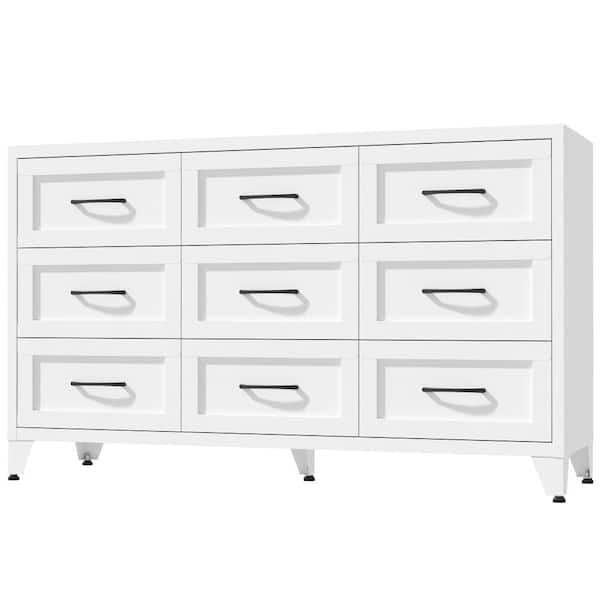 Damodpoy 9-Drawer White Metal Dresser, Low-Profile Chest with Quiet ...