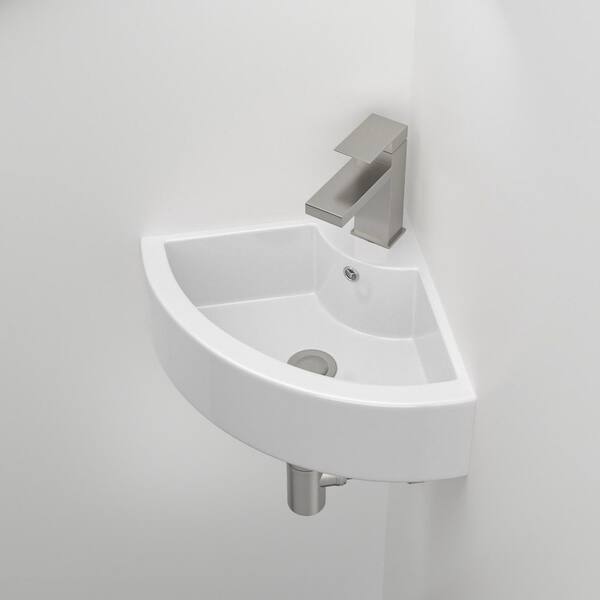 TCYO 5 in. Ceramic Wall-Mounted Triangle Bathroom Sink in White ...