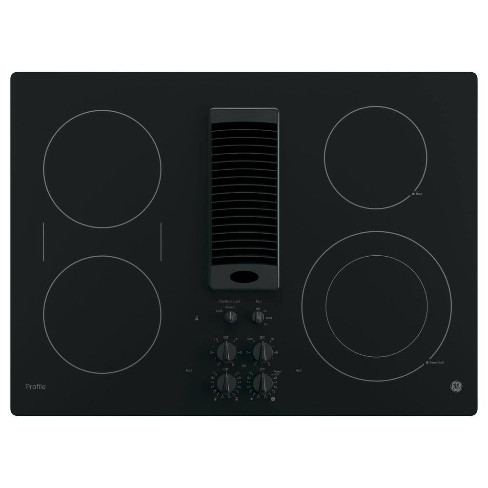 GE Profile 30 in. Radiant Electric Downdraft Cooktop in Black with 4 ...