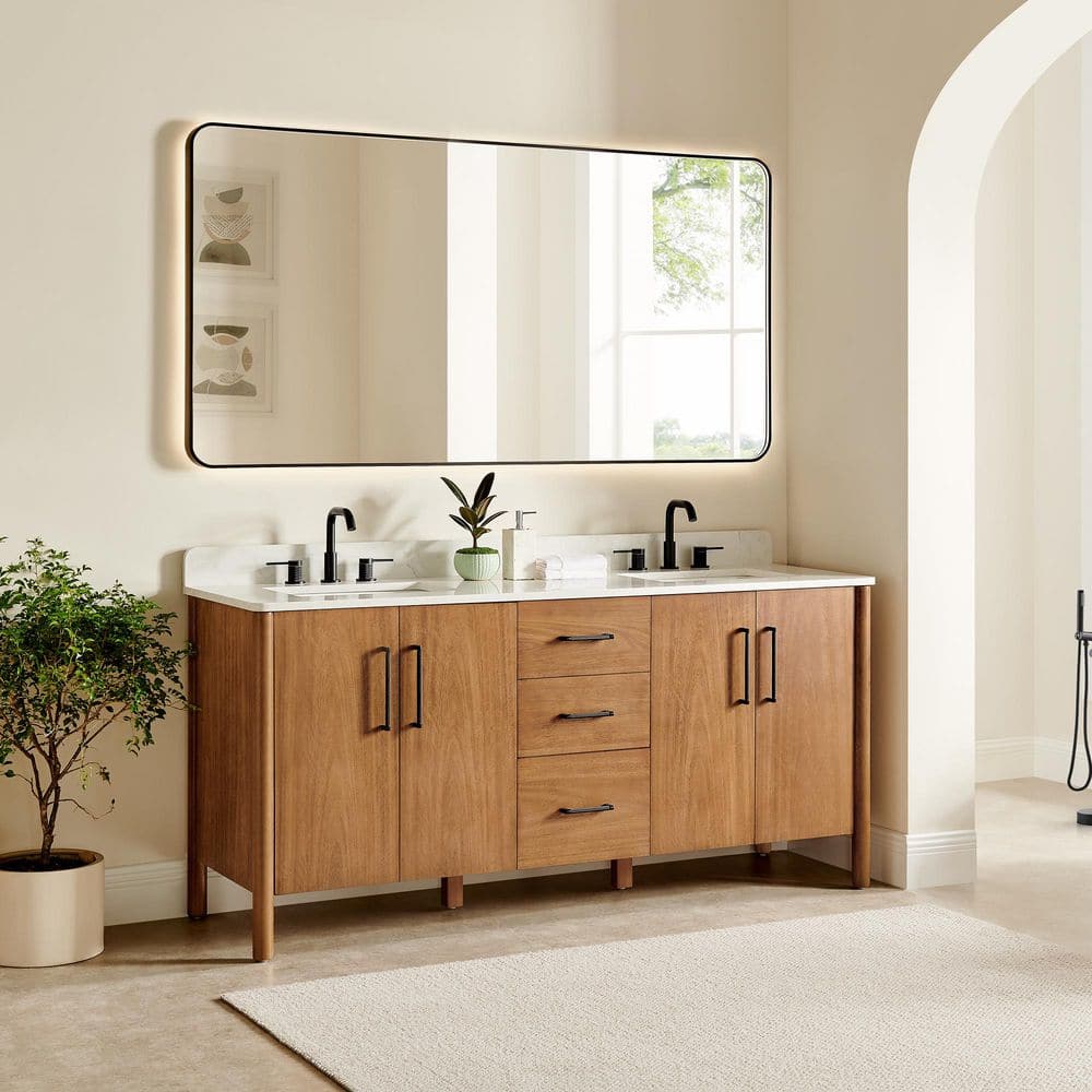 Altair Velora 72 in. Double Freestanding Mango Brown Bath Vanity with Grain White Engineered ...