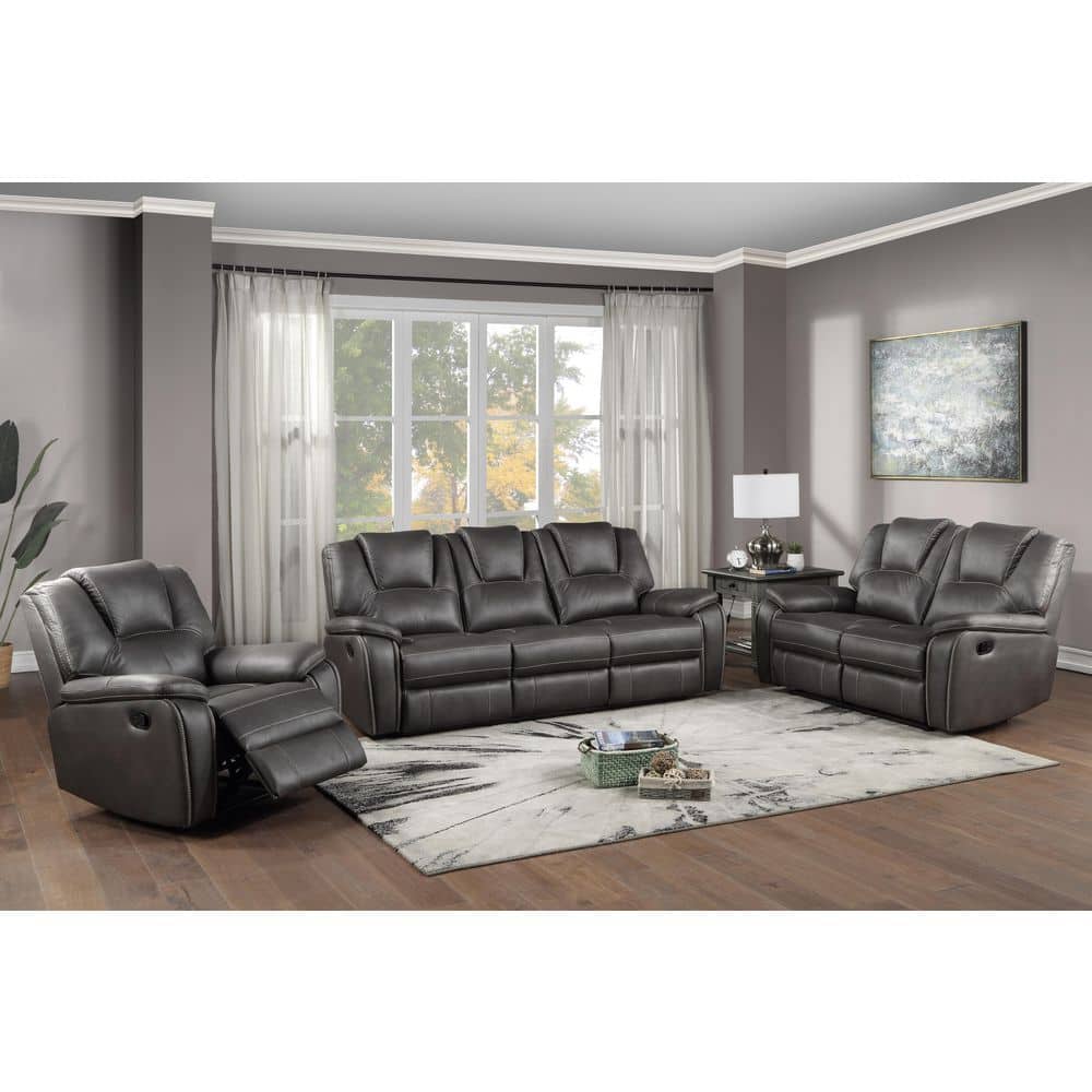 Steve Silver Katrine 3 Piece Charcoal Faux Leather Living Room Set ...