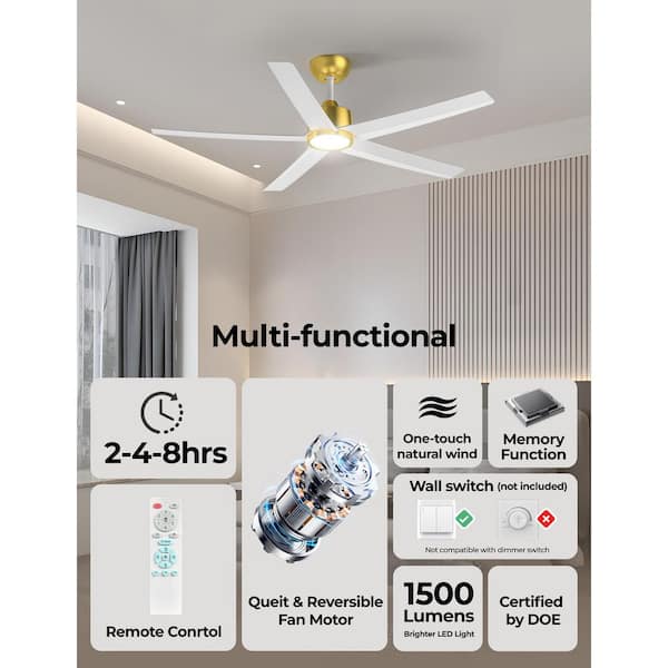 QRMOK 52 in. Indoor, Outdoor White LED Ceiling Fan with Remote ...