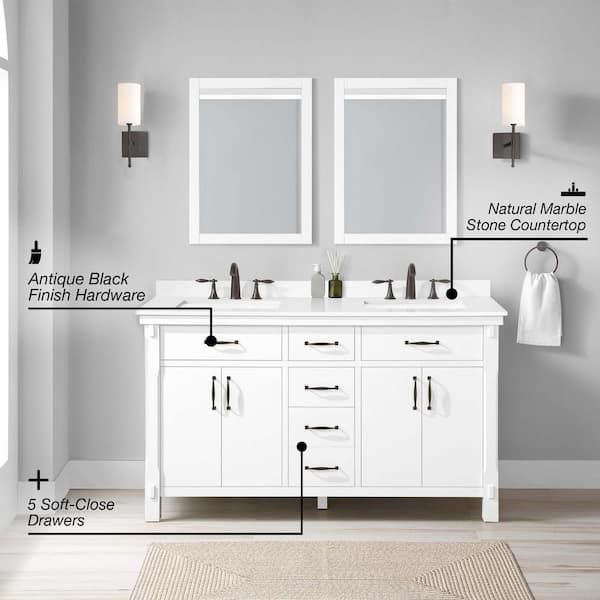 Home Decorators Collection Bellington 60 in. Double Sink White Bath ...