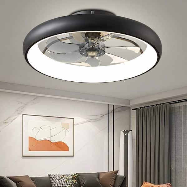 WDETR 20 in. Modern Indoor Black Low Profile Ceiling Fan with Lights ...