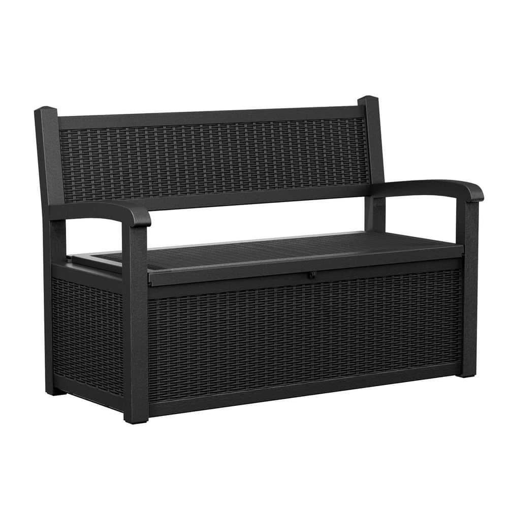 WTVWTV 80 Gal. Black Resin Outdoor Storage Bench with Waterproof, Large ...