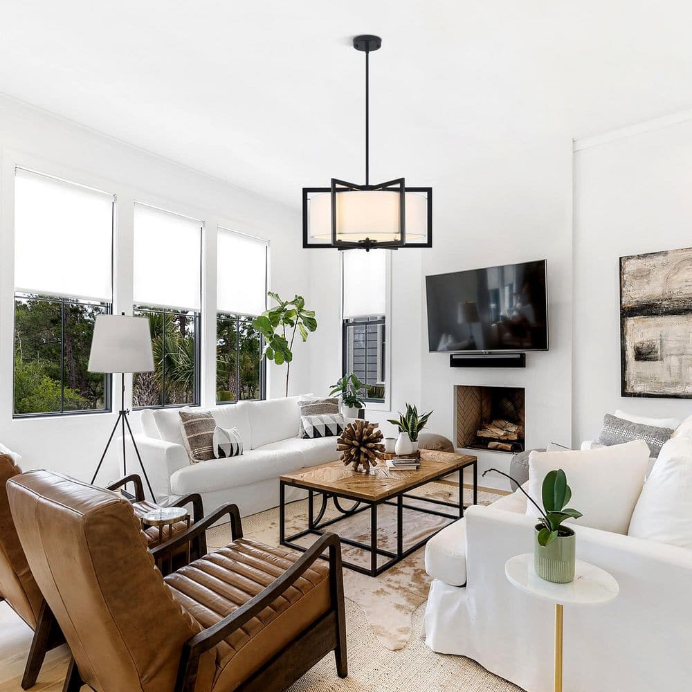 ADSENSTY 21.25 in. 6-Light Matte Black Chandelier Drum Pendant Light ...