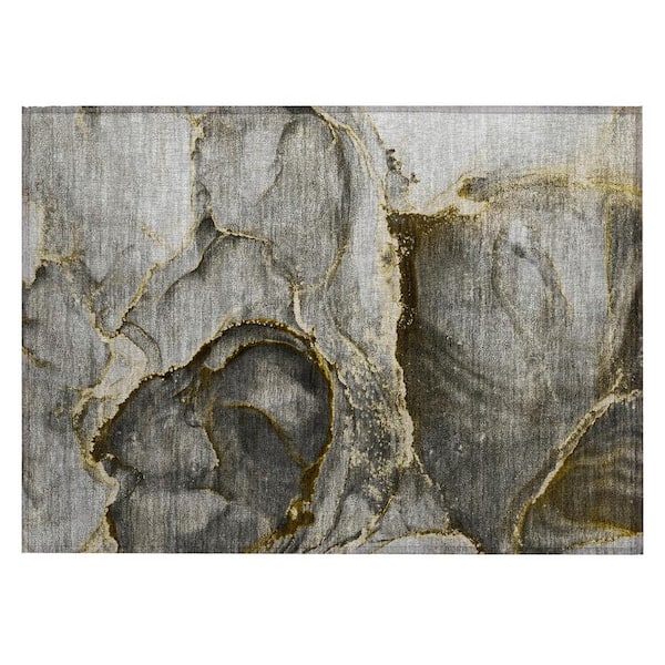 HomeRoots Gray and Gold 2 ft. x 3 ft. Woven Abstract Polyester ...